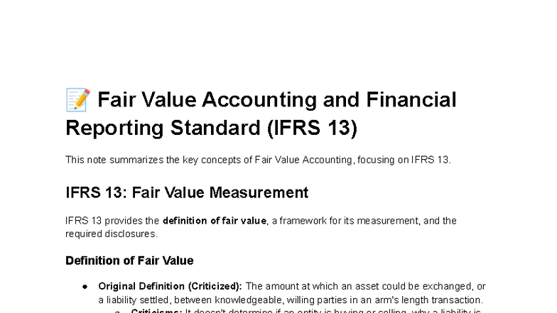 IFRS 13: Key Concepts of Fair Value Accounting and Reporting - Studocu