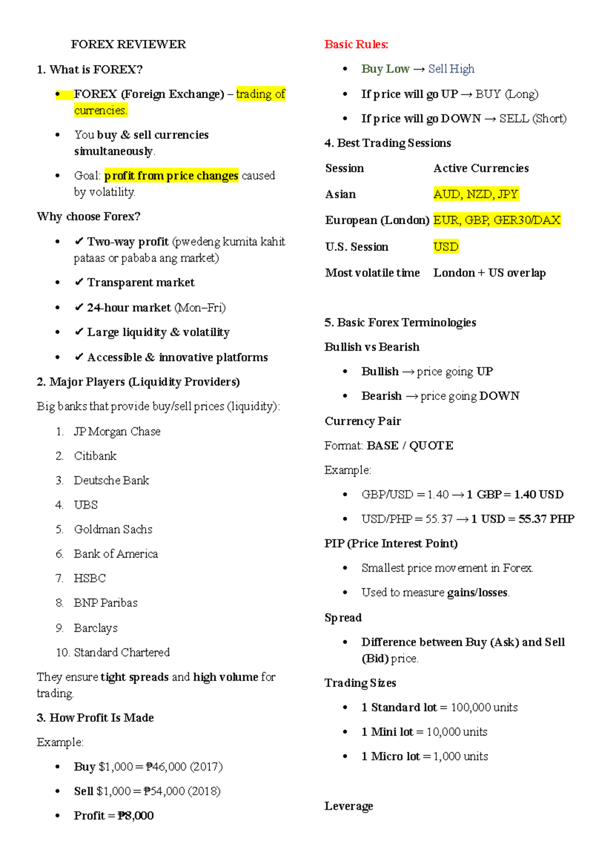 FOREX REVIEWER: Key Concepts and Trading Strategies - Studocu