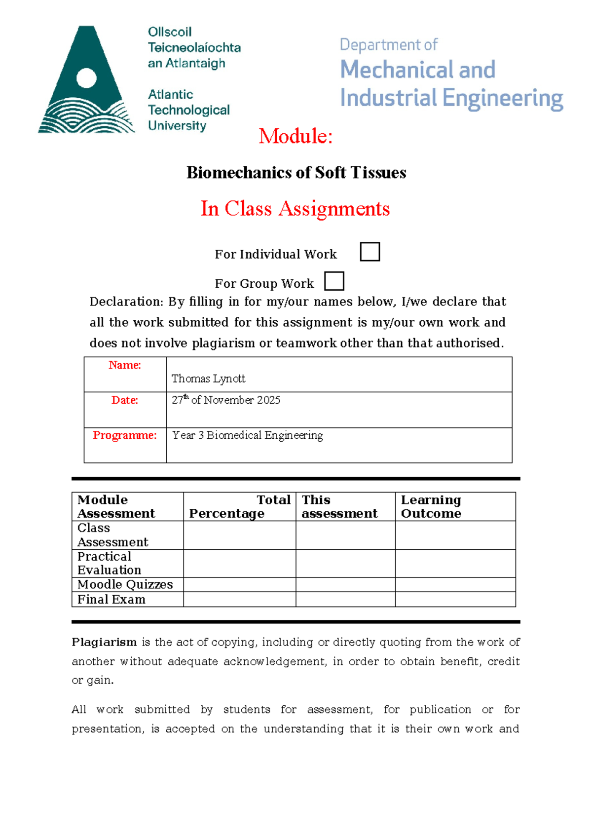 Lab Report: Module on Biomechanics of Soft Tissues (Year 3) - Studocu