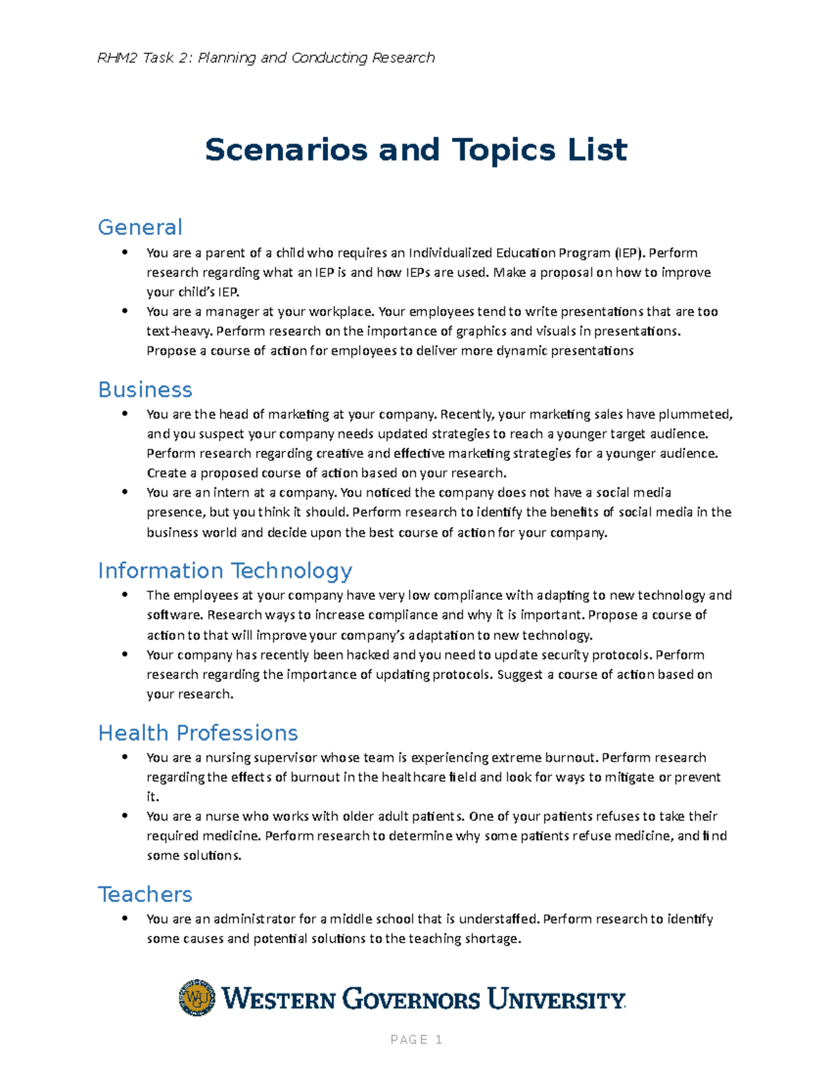 RHM2 Task 2: Scenarios and Topics for Research Planning - Studocu