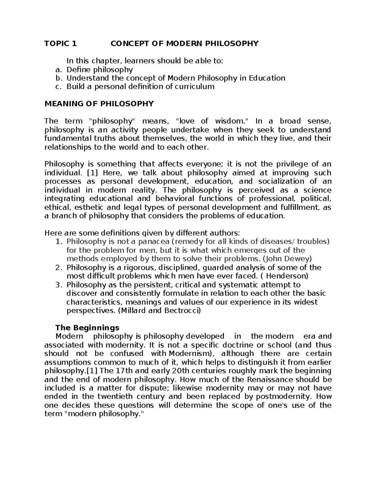 Topic 1 Concept OF Modern Philosophy - TOPIC 1 CONCEPT OF MODERN ...