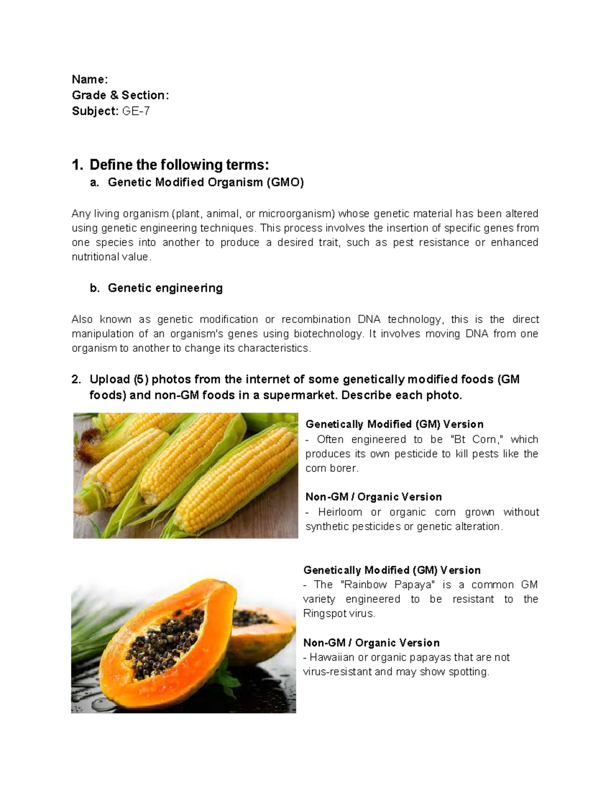 GMO Study Notes: Definitions, Examples, and Reflections - Studocu