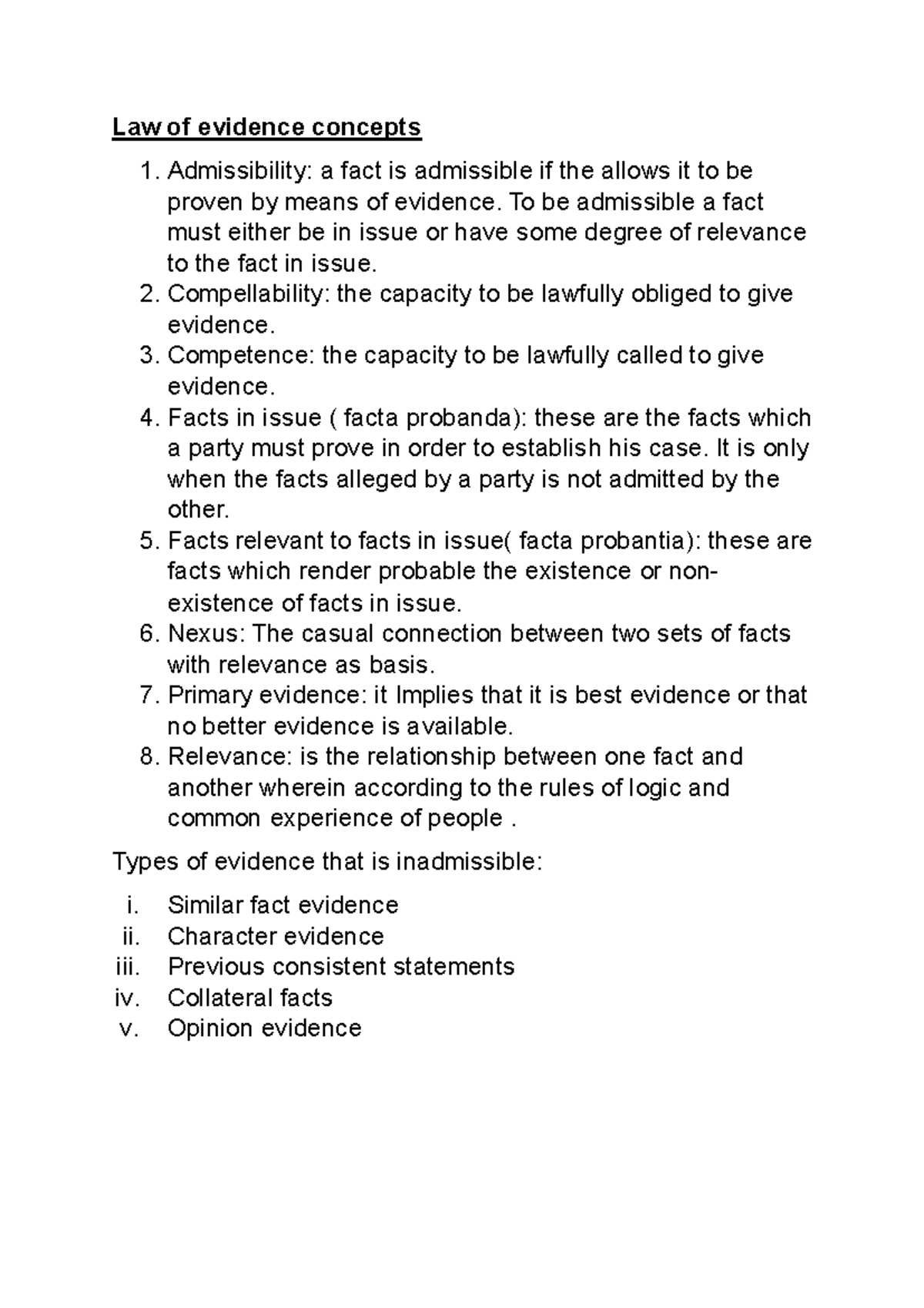 Law of Evidence Concepts: Admissibility, Compellability, and More - Studocu