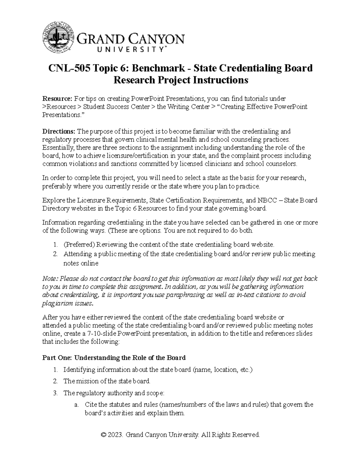 CNL-505 - Worksheet on State Credentialing Boards for Counseling - Studocu