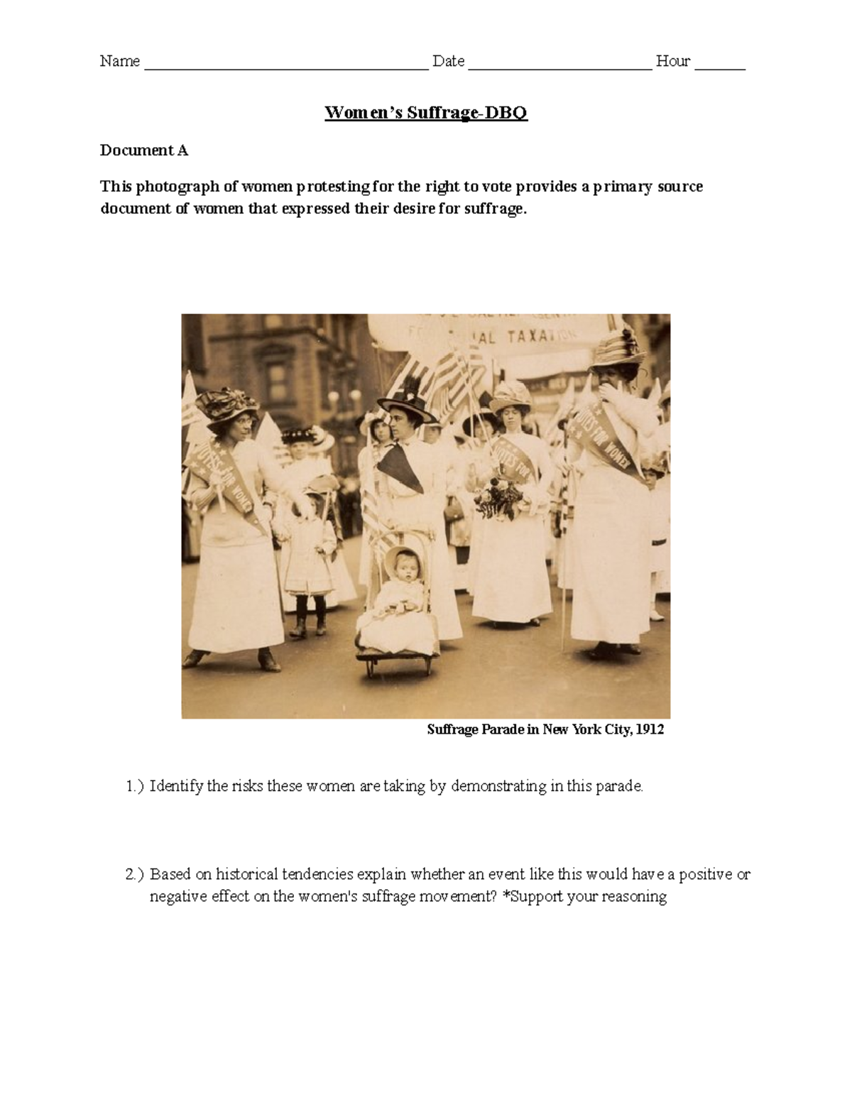 Womens-Suffrage-DBQ - SAQ about women suffrage - Women’s Suffrage-DBQ ...