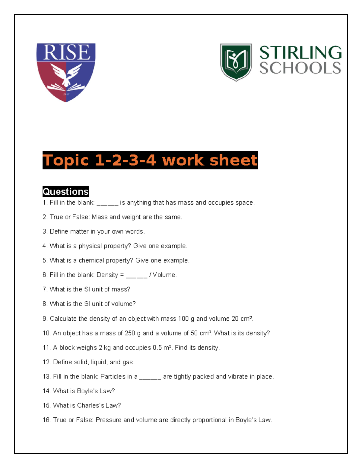 Grade 8 Science Worksheet: Matter & Energy Concepts - Studocu