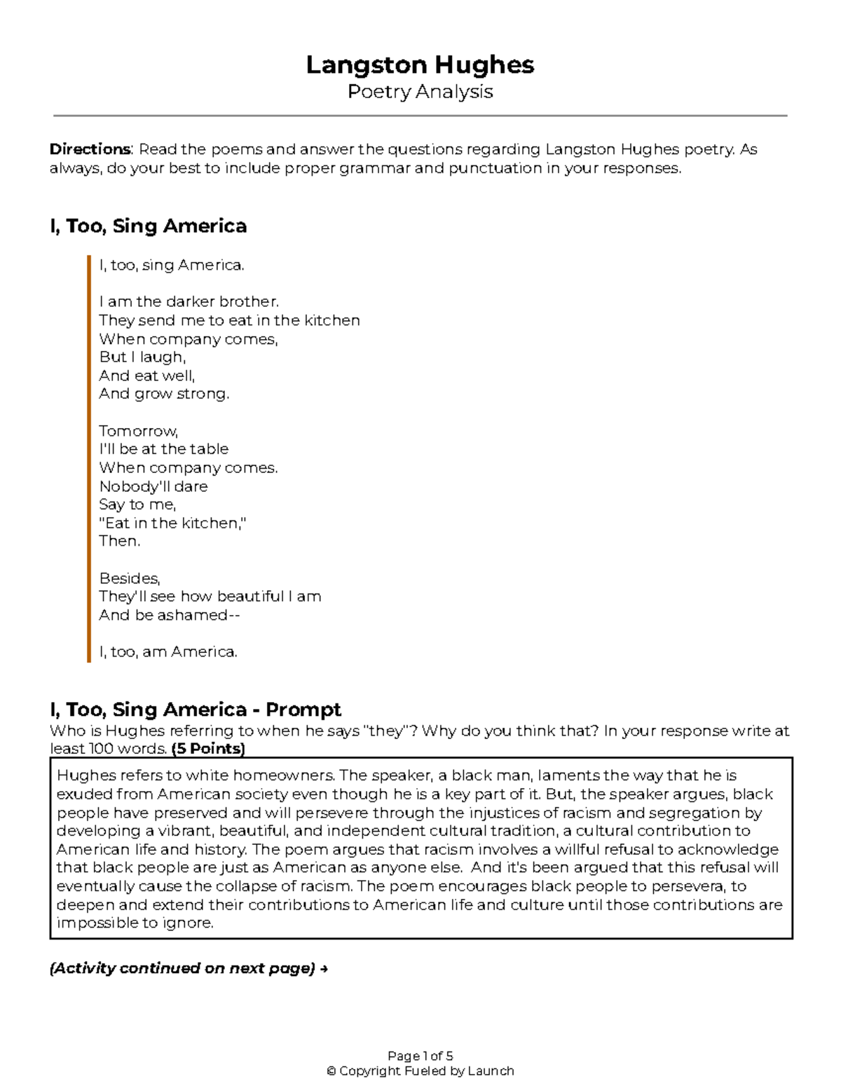 Langston Hughes Poetry Analysis: Themes & Prompts for Discussion - Studocu