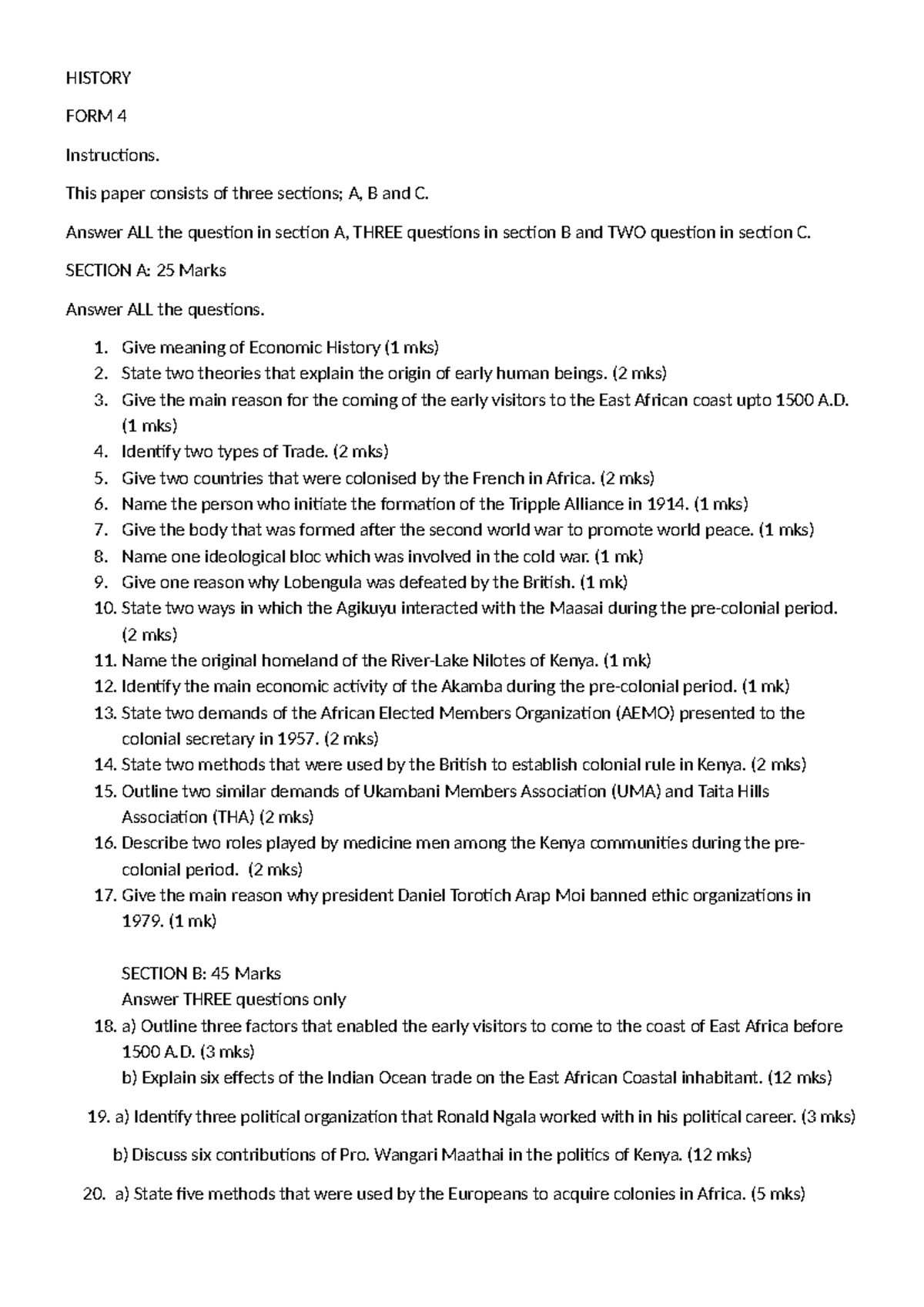 History FORM 4 - Exam Instructions and Study Notes - Studocu