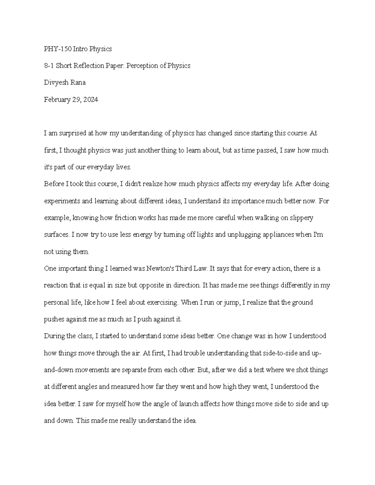 PHY-150 8-1 Short Reflection Paper: My Changing View on Physics - Studocu
