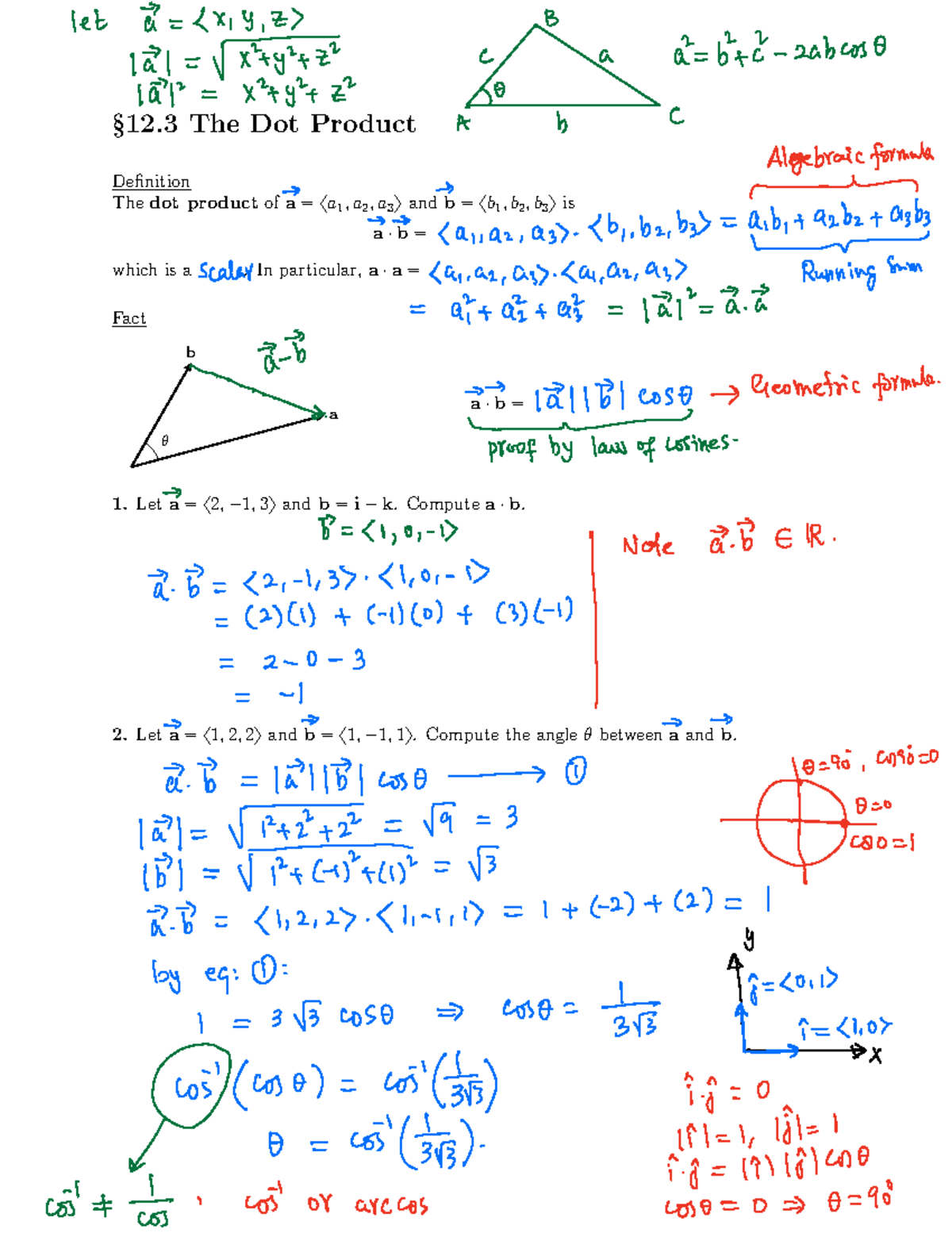 MATH 1226 Lecture Notes: Understanding Dot Product & Applications - Studocu