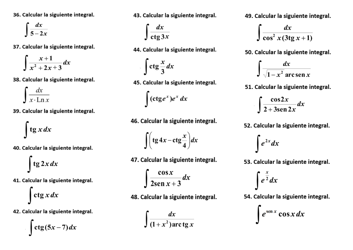 Integrales para Practicar - Ejercicios y Soluciones (Cálculo) - Studocu