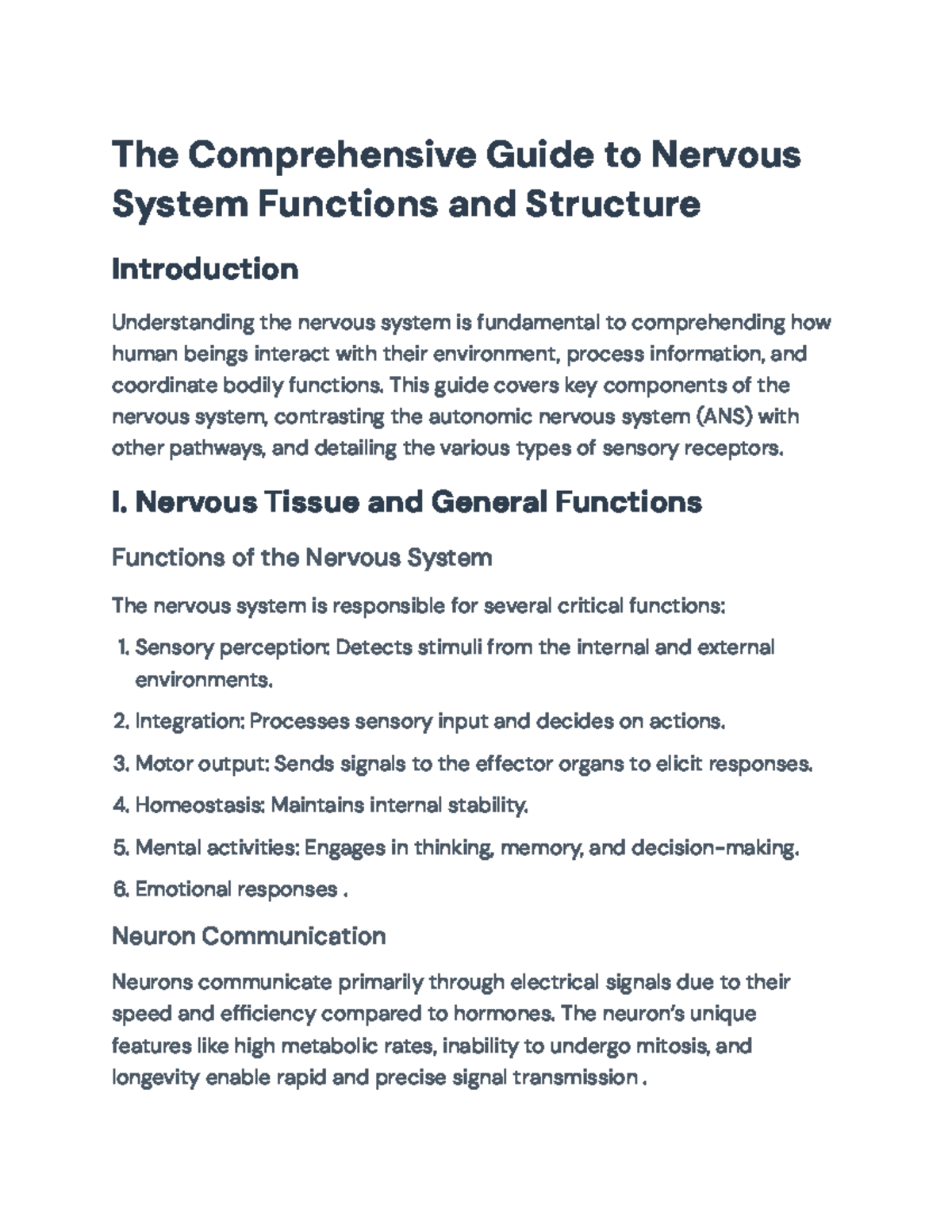 Nervous System Functions and Structure: A Comprehensive Guide - The Comprehensive Guide to ...