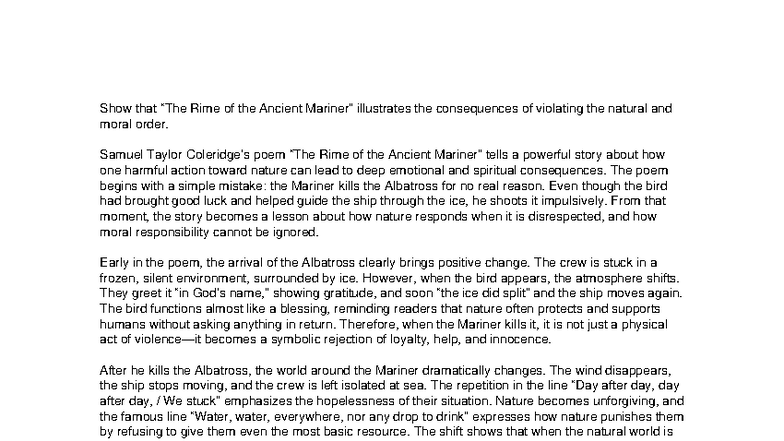 Mariner Essay - Analyzing Moral Consequences in Rime of the Ancient ...