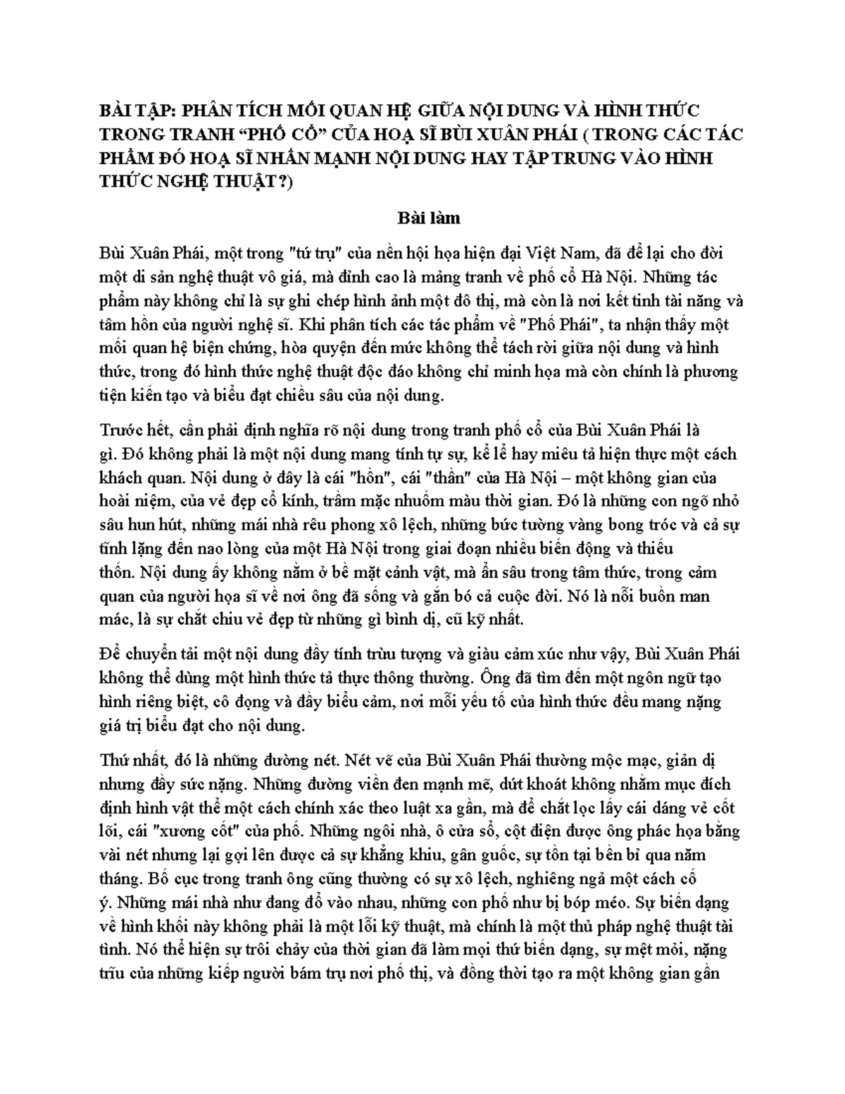 BÀI TẬP: PHÂN TÍCH NỘI DUNG VÀ HÌNH THỨC TRONG TRANH BÙI XUÂN PHÁI ...