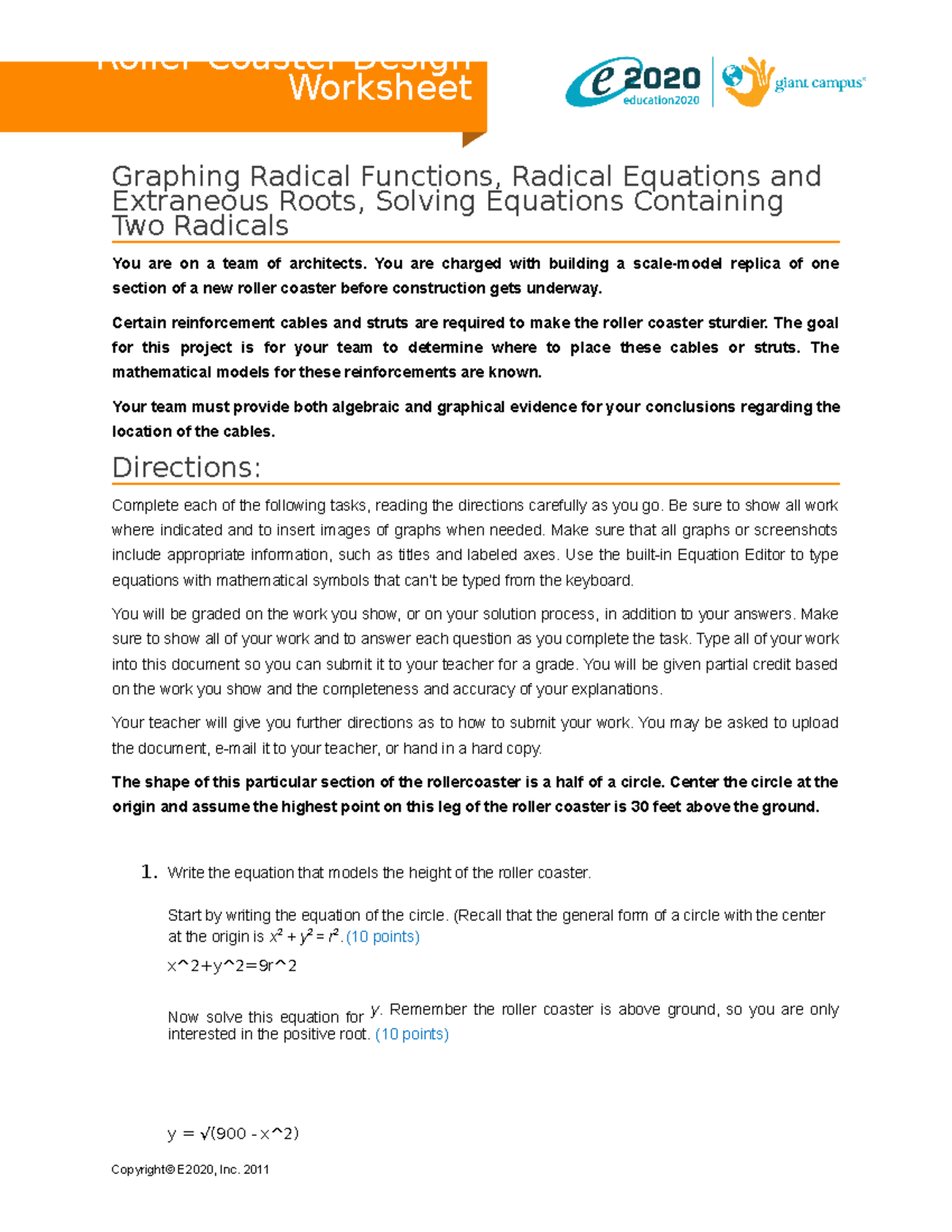Ptw Roller Coaster Design: Graphing Radical Functions & Models - Studocu