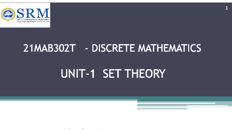 21MAB302T Discrete Mathematics: Set Theory Overview - Studocu