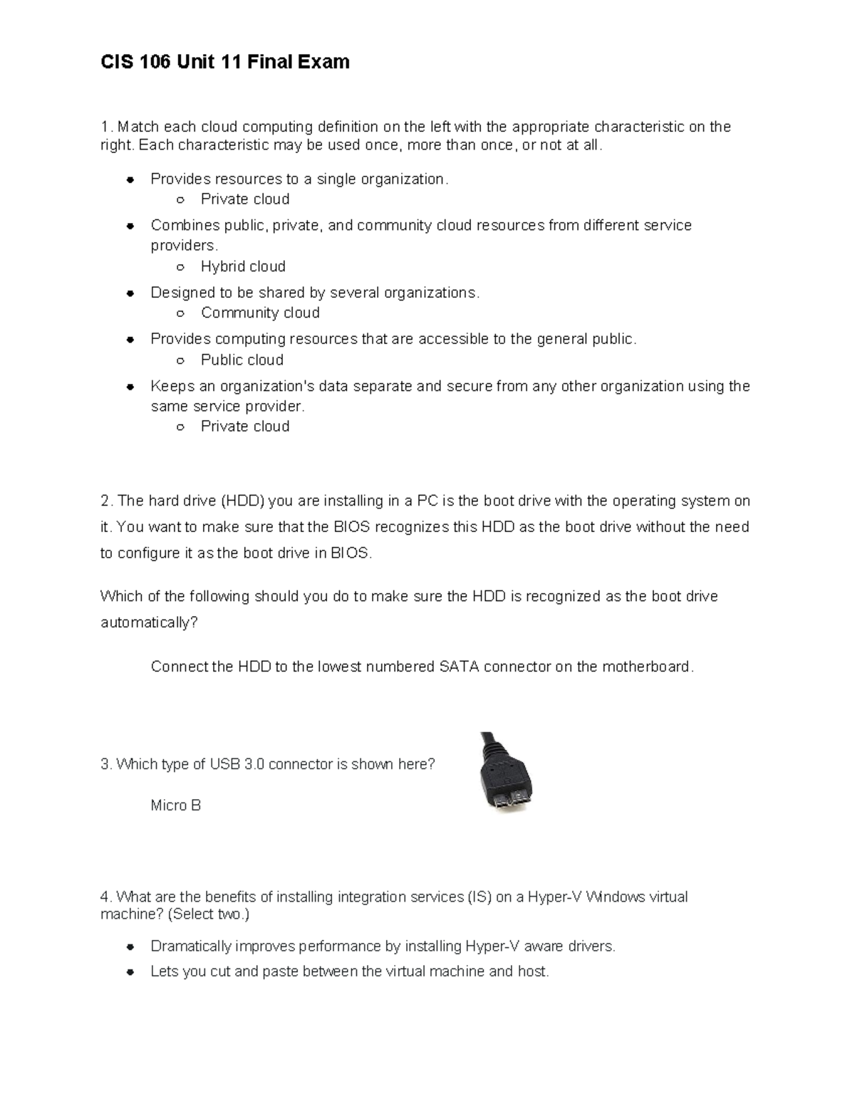 CIS 106 Final Exam - Lab Sim Review on Cloud Computing & IT Concepts ...