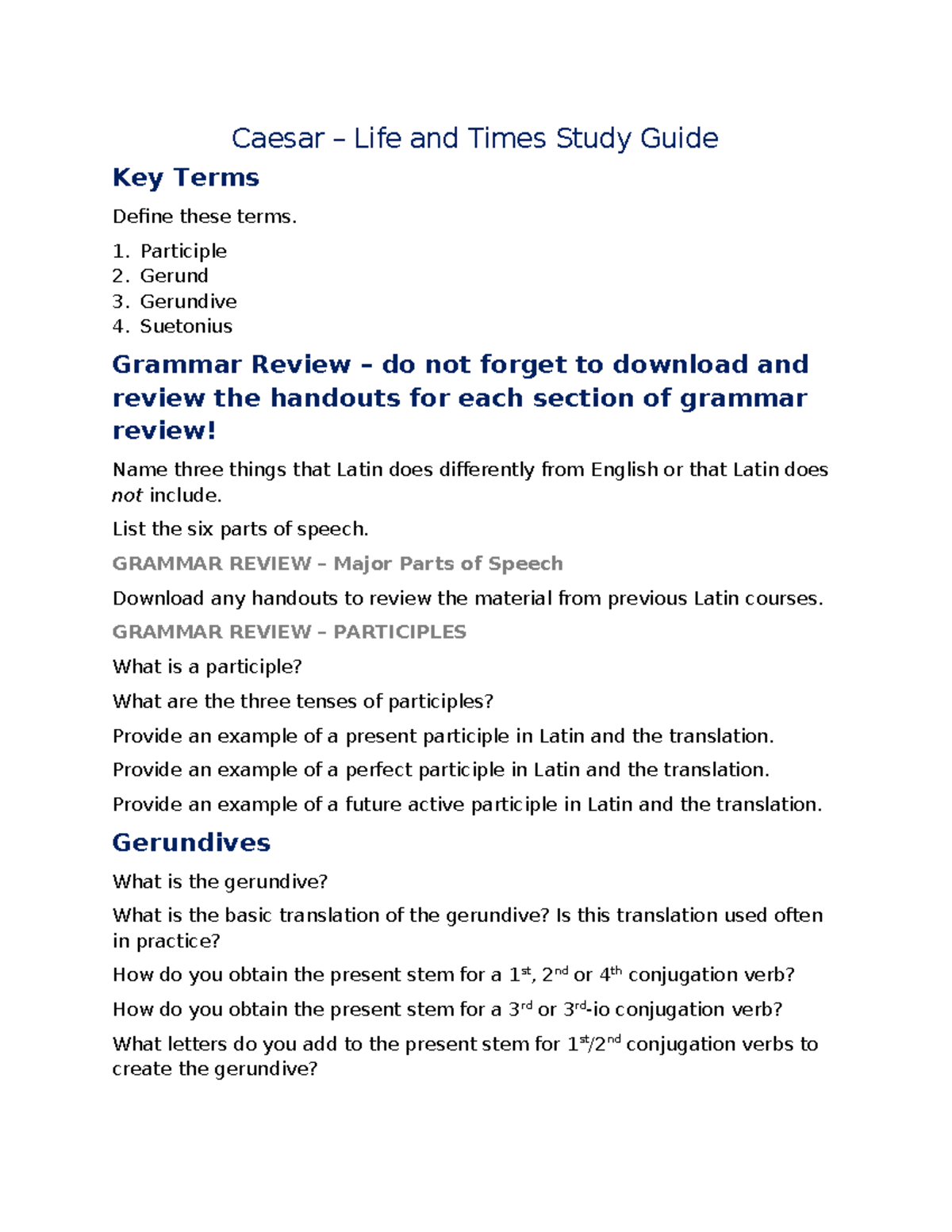 Caesar 01 Study Guide: Key Terms & Grammar Review - Studocu