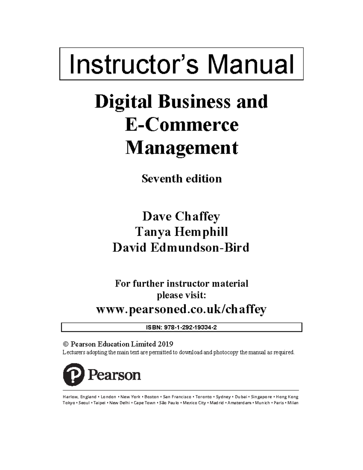 Instructor's Manual for Digital Business & E-Commerce Management (7th ...