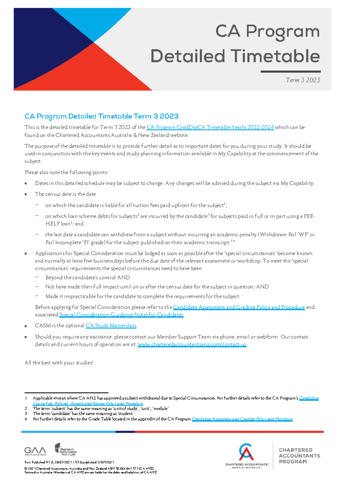 CA Program Detailed Timetable for Term 3 2023 (GradDipCA) - Studocu