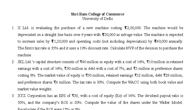 FM Practical SET 8 - NPV, WACC, and Leverage Calculations - Studocu