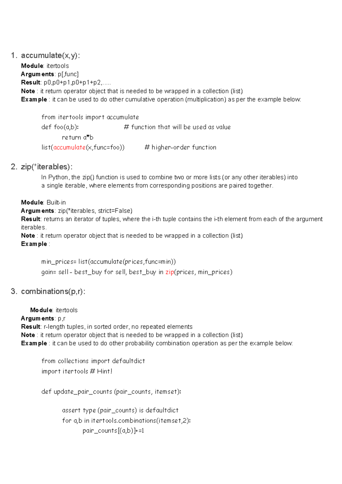 Python Function Overview: itertools, zip, combinations, and apply - Studocu