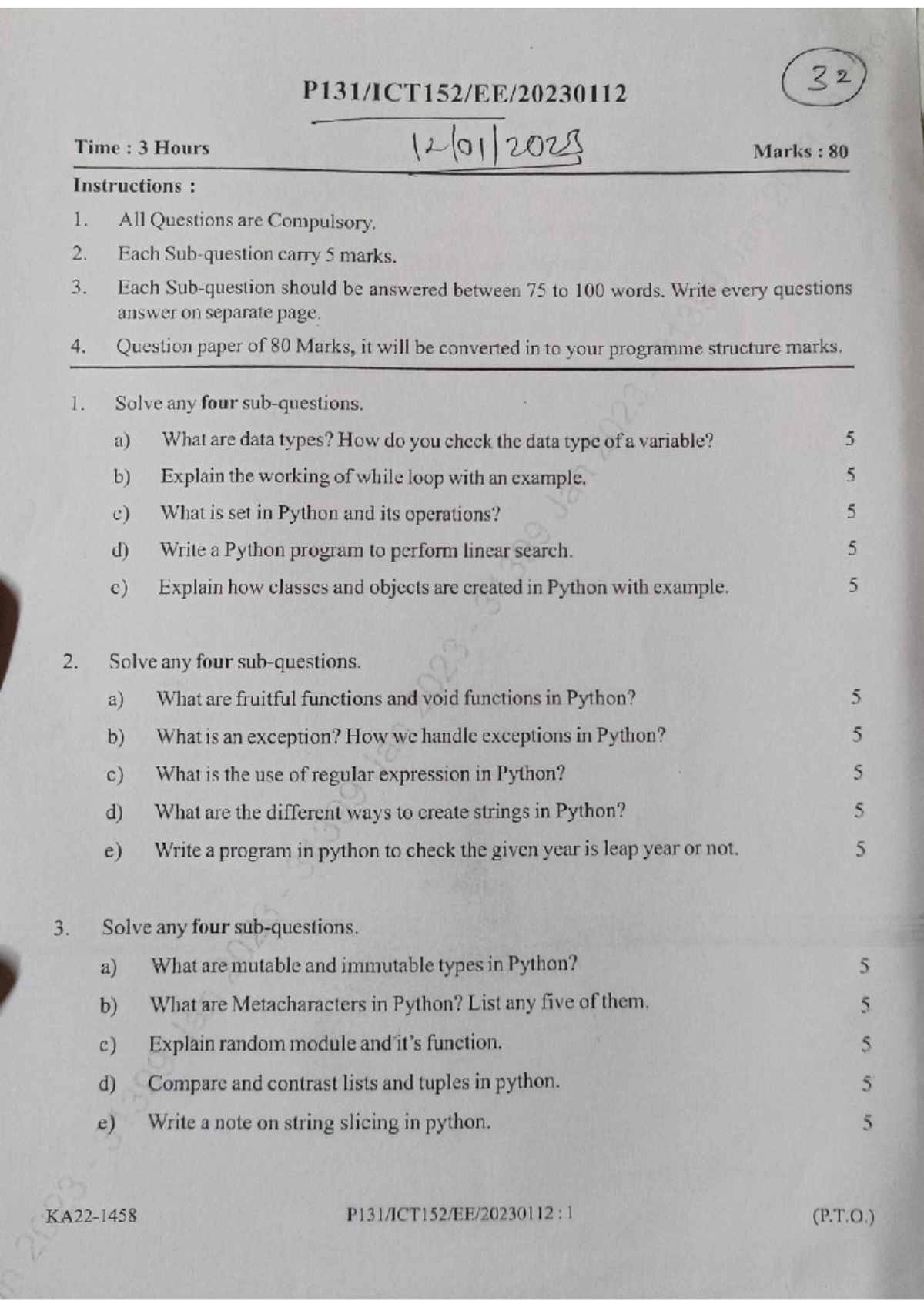 PYTHON 101: Previous Year Exam Paper Review - Studocu