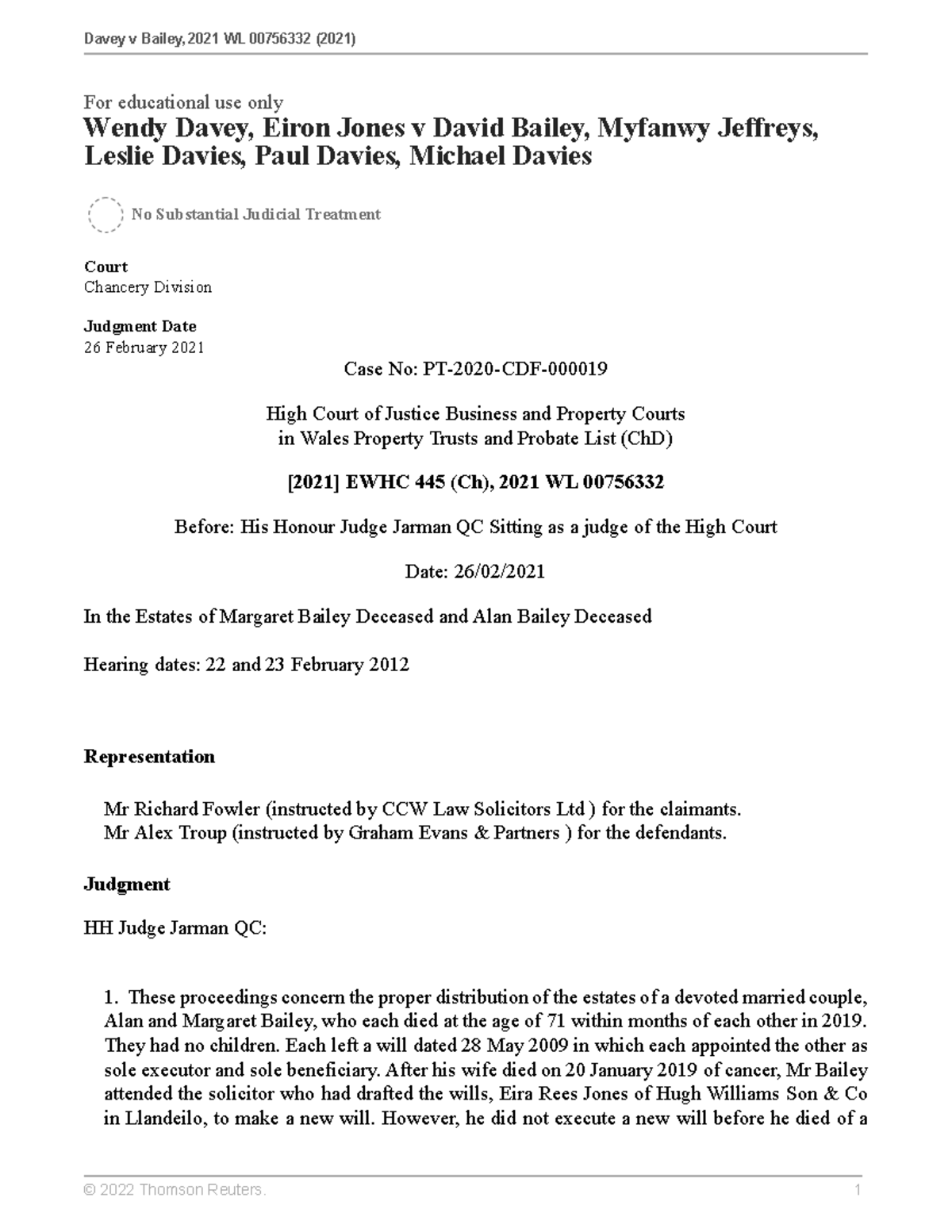 Davey v Bailey Case Study - Analysis of Estate Distribution Issues ...