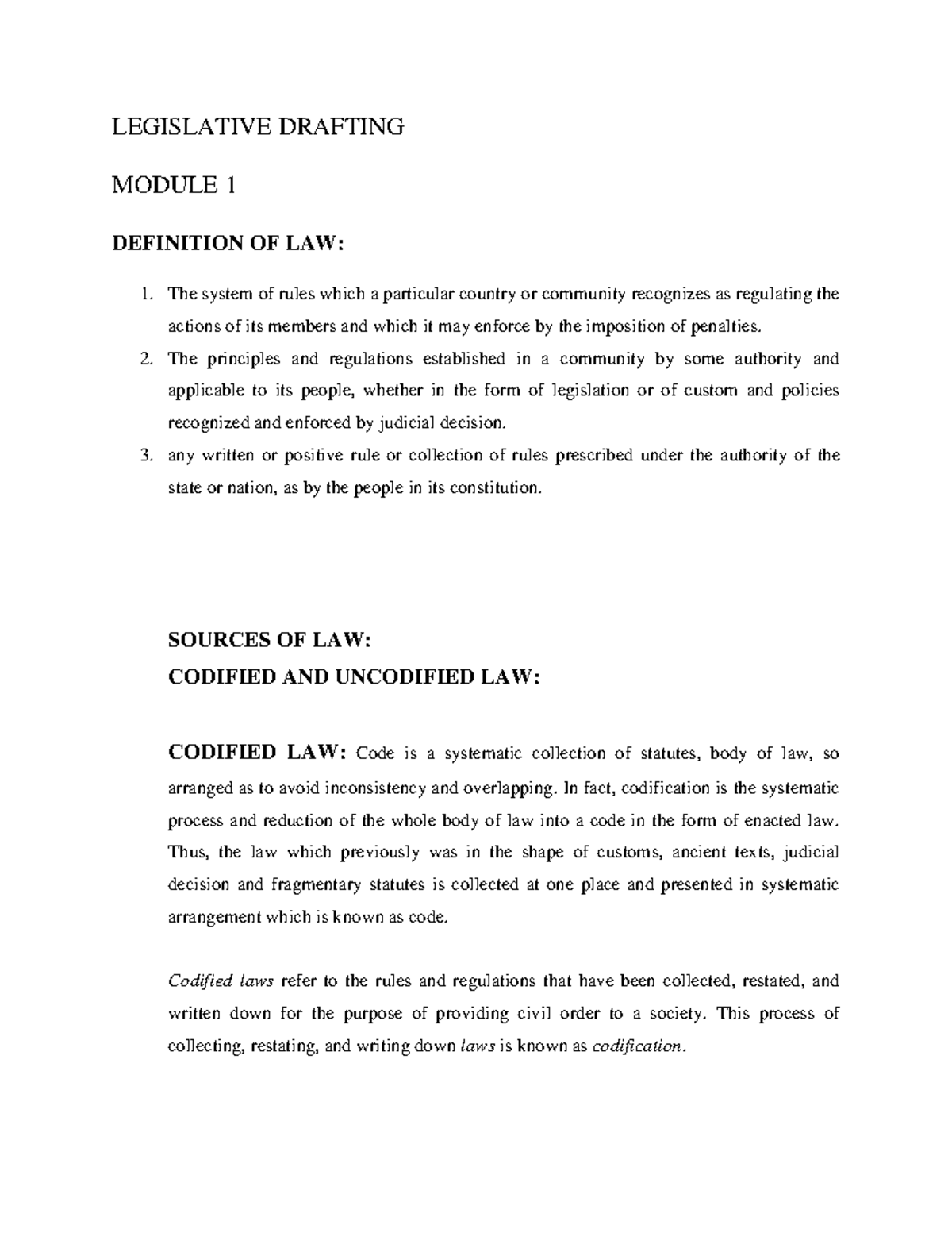 Legislative Drafting Module 1: Definition and Importance of Law - Studocu