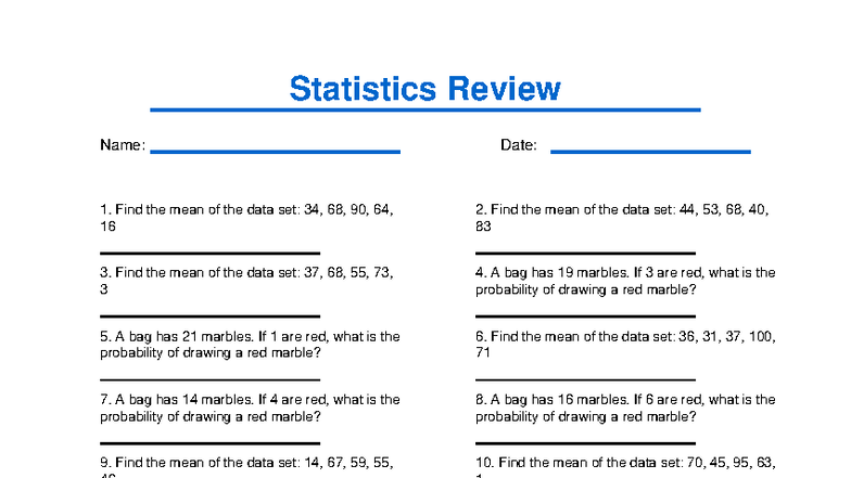 Statistics Review 3: Mean & Probability Exercises - Studocu