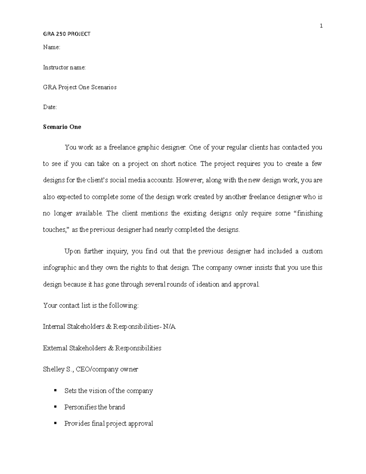 GRA 290 Project Scenarios: Communication Strategies & Legal Issues ...