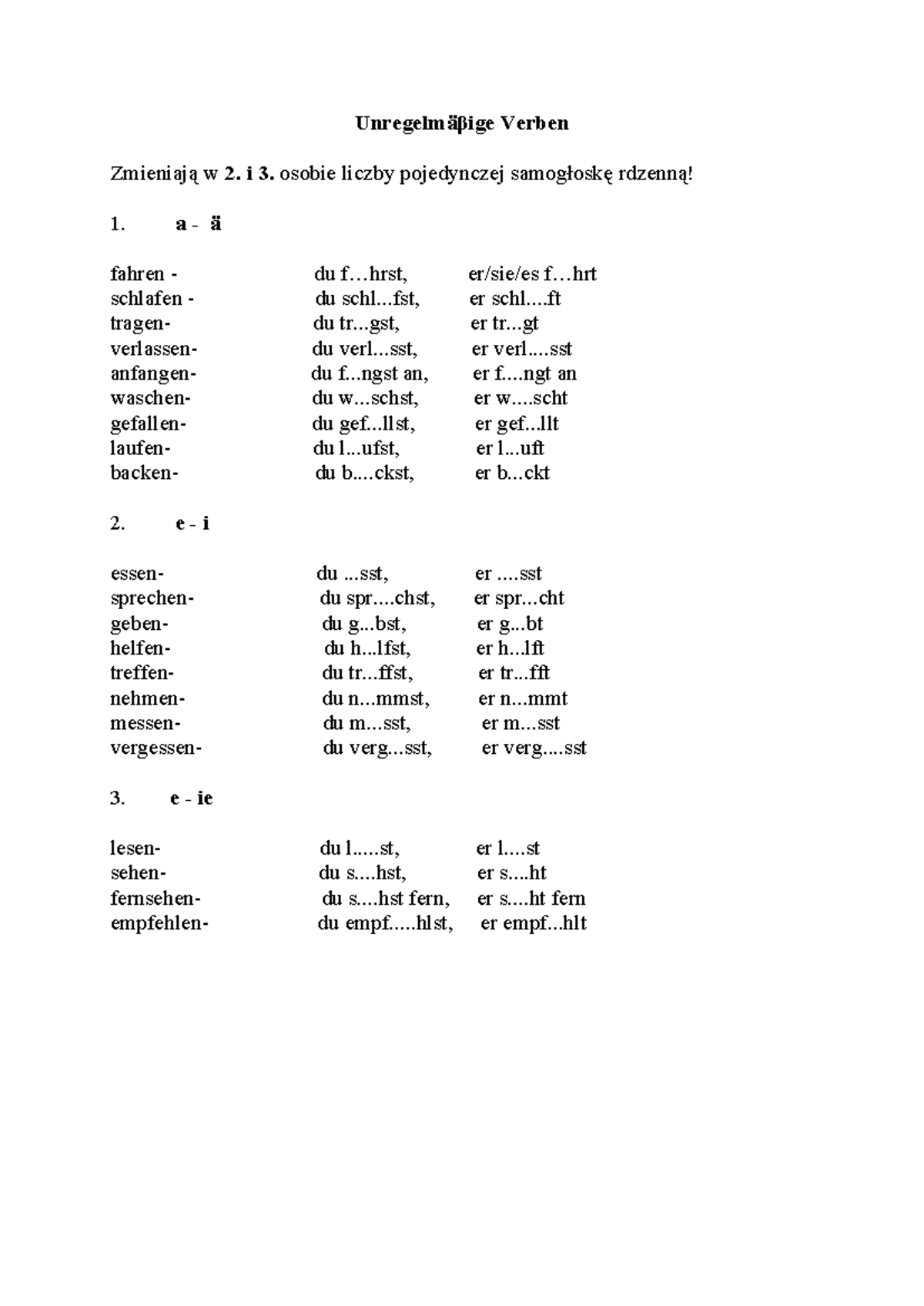 Unregelmäßige Verben: 2. & 3. Person Singular im Deutschen - Studocu