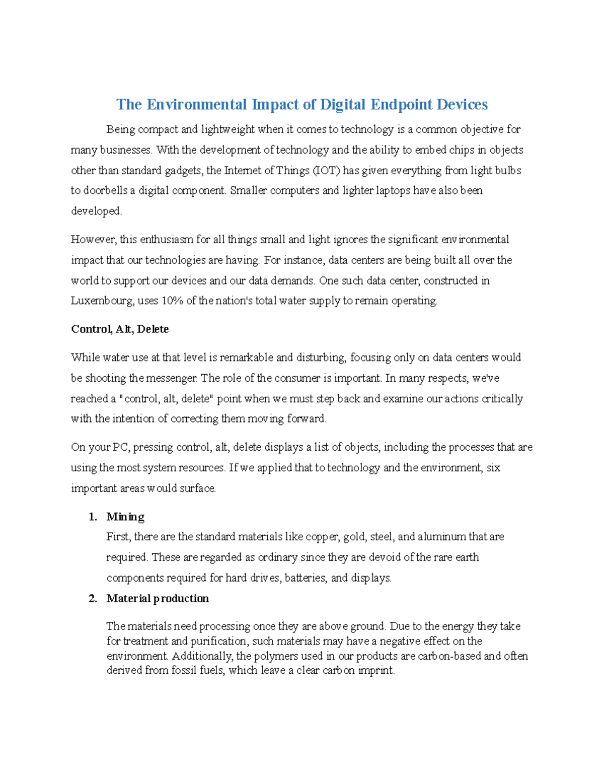 The Environmental Impact of Digital Endpoint Devices - With the ...