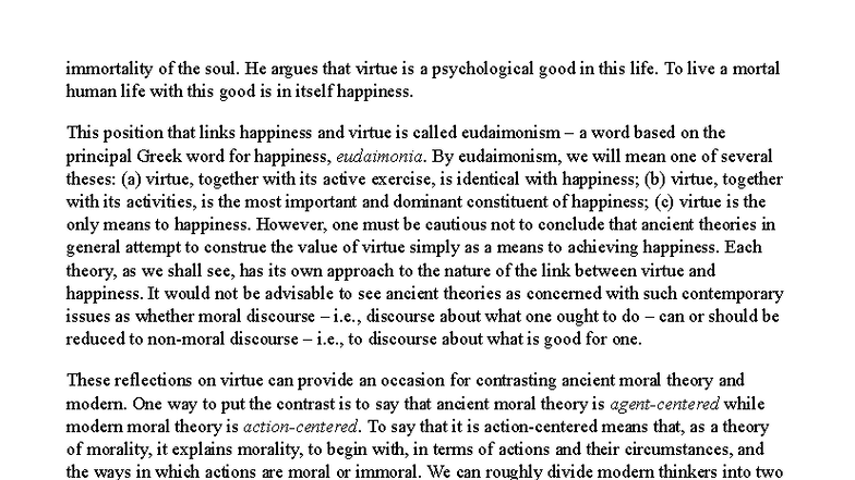 Philosophiegeschichte I: Eudaimonism and Ancient Moral Theory - Studocu