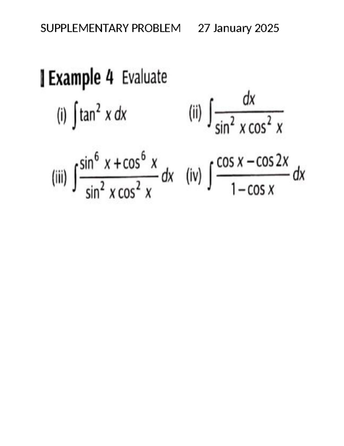 Supplmentary equations - Integral Calculus - SUPPLEMENTARY PROBLEM 27 ...