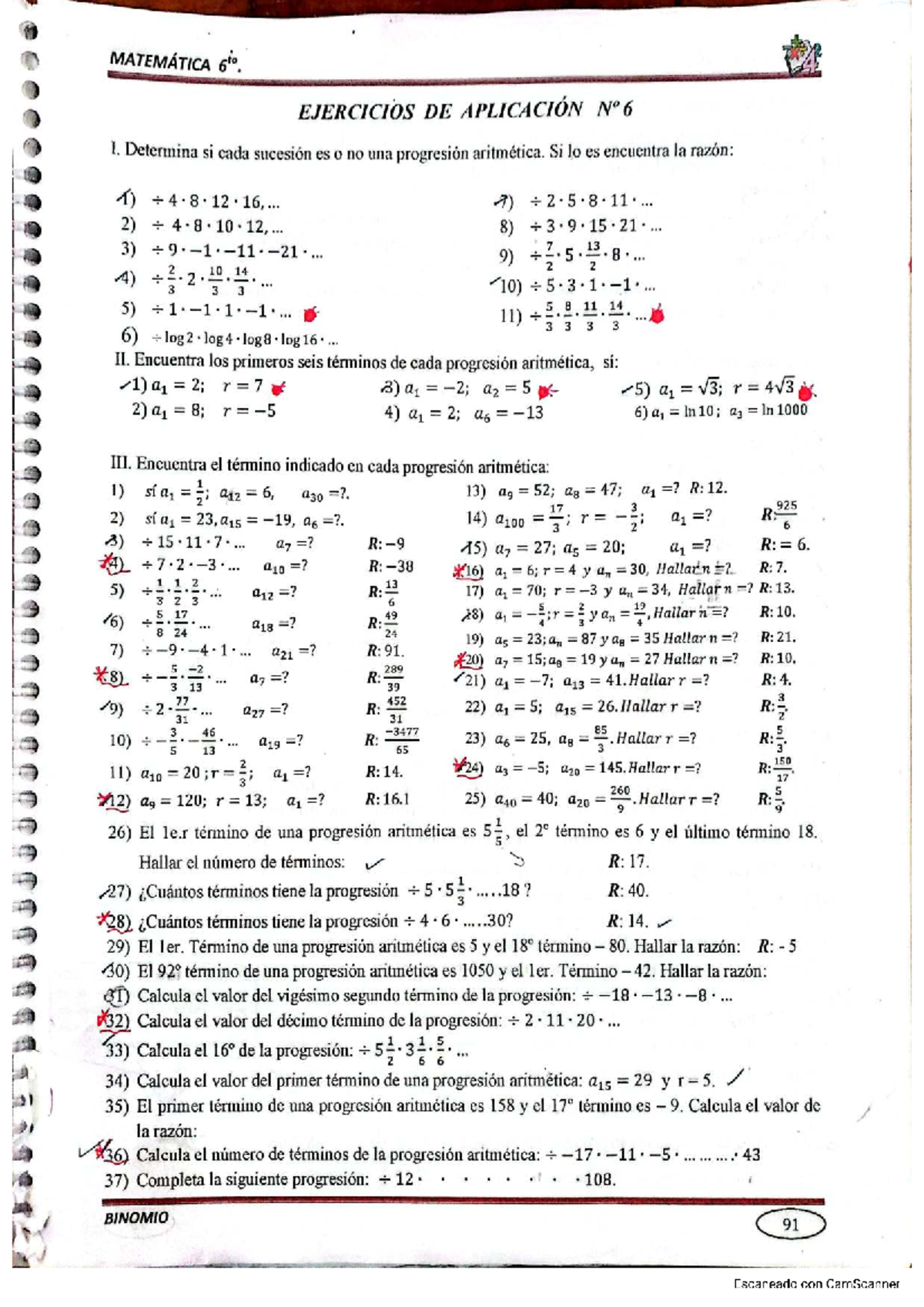 MATEMÁTICA 6to. EJERCICIOS DE APLICACIÓN I - Progresiones Aritméticas - Studocu