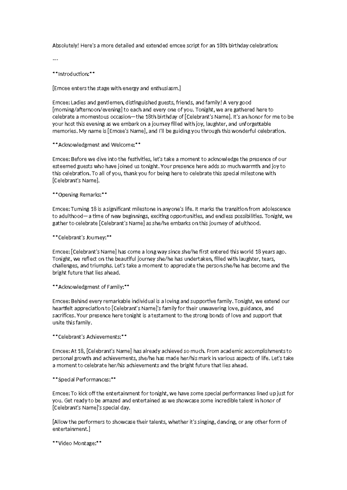 18th Birthday Celebration Emcee Script: A Detailed Guide - Studocu