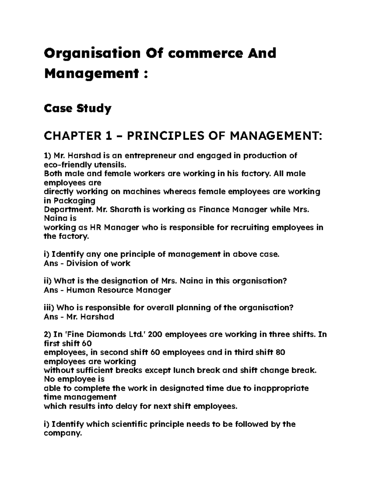 OCM Case Study: Principles and Functions of Management Explained - Studocu