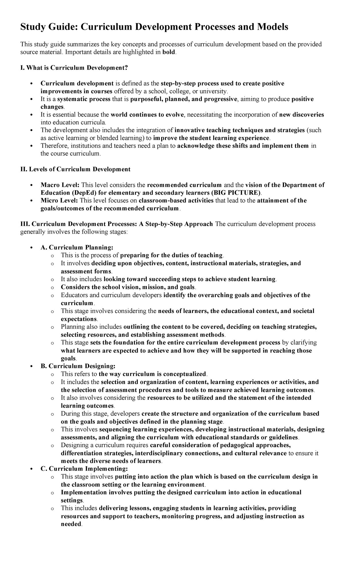 Study Guide - Important details are highlighted in bold. I. What is ...