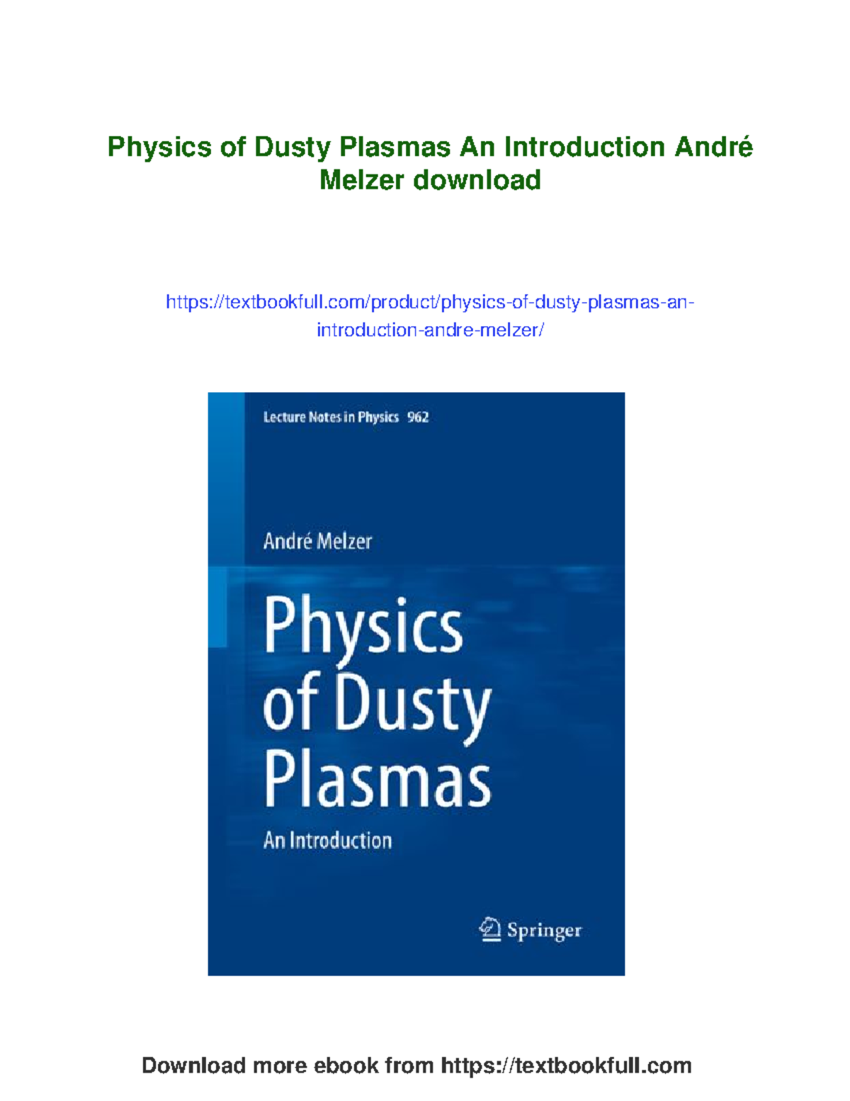 Physics of Dusty Plasmas: An Introductory Lecture Notes (LNP 962) - Studocu