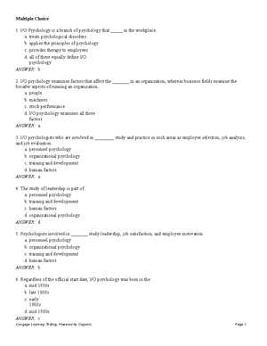 IOP - Practice TEST - INDUSTRIAL/ORGANIZATIONAL PSYCHOLOGY (CHAPTER 1 ...