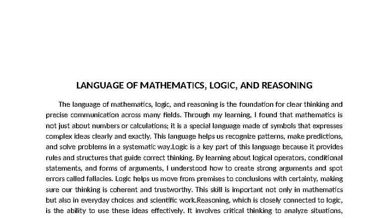 Mathematics 101: Language, Logic, and Reasoning Insights - Studocu