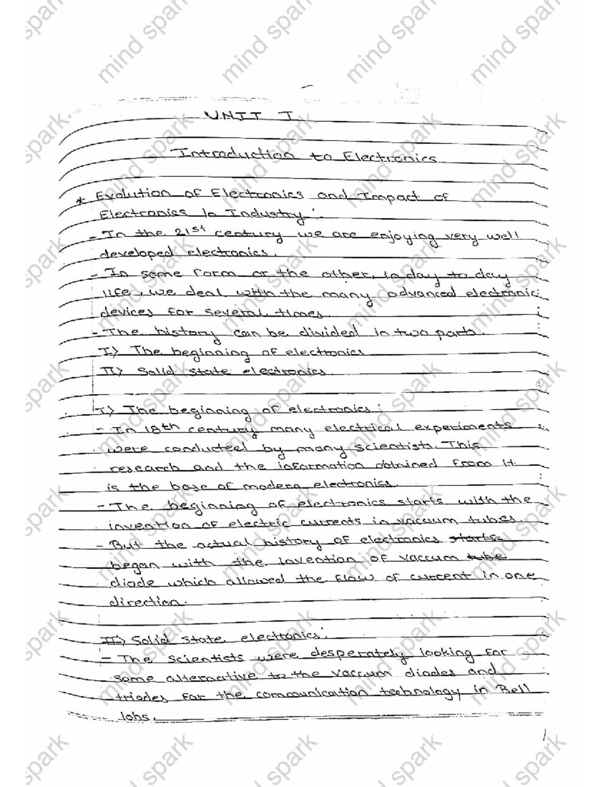 Mindzspark BXE UNIT 1: Evolution and Impact of Electronics - Studocu