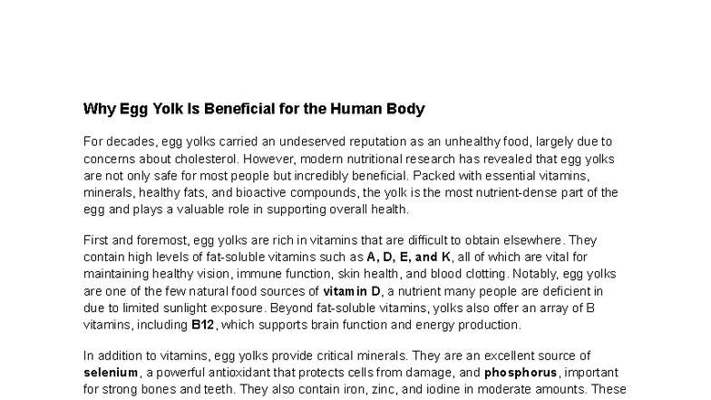 The Nutritional Benefits of Egg Yolk for Human Health - Studocu