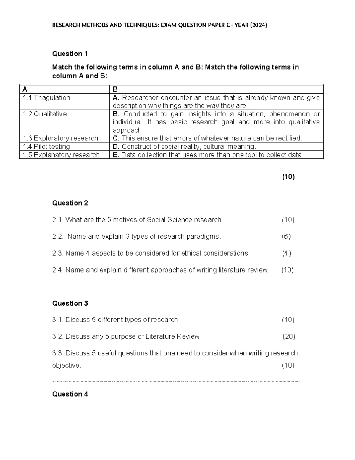 RSF108S: Research Methods & Techniques Exam Paper C (2024) - Studocu