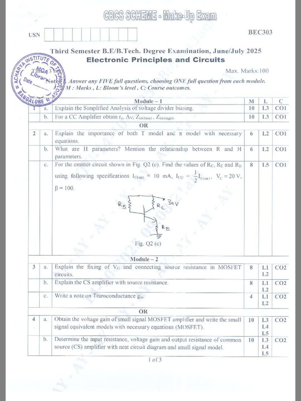 BEC303 Third Semester Exam Notes: Electronic Principles & Circuits ...