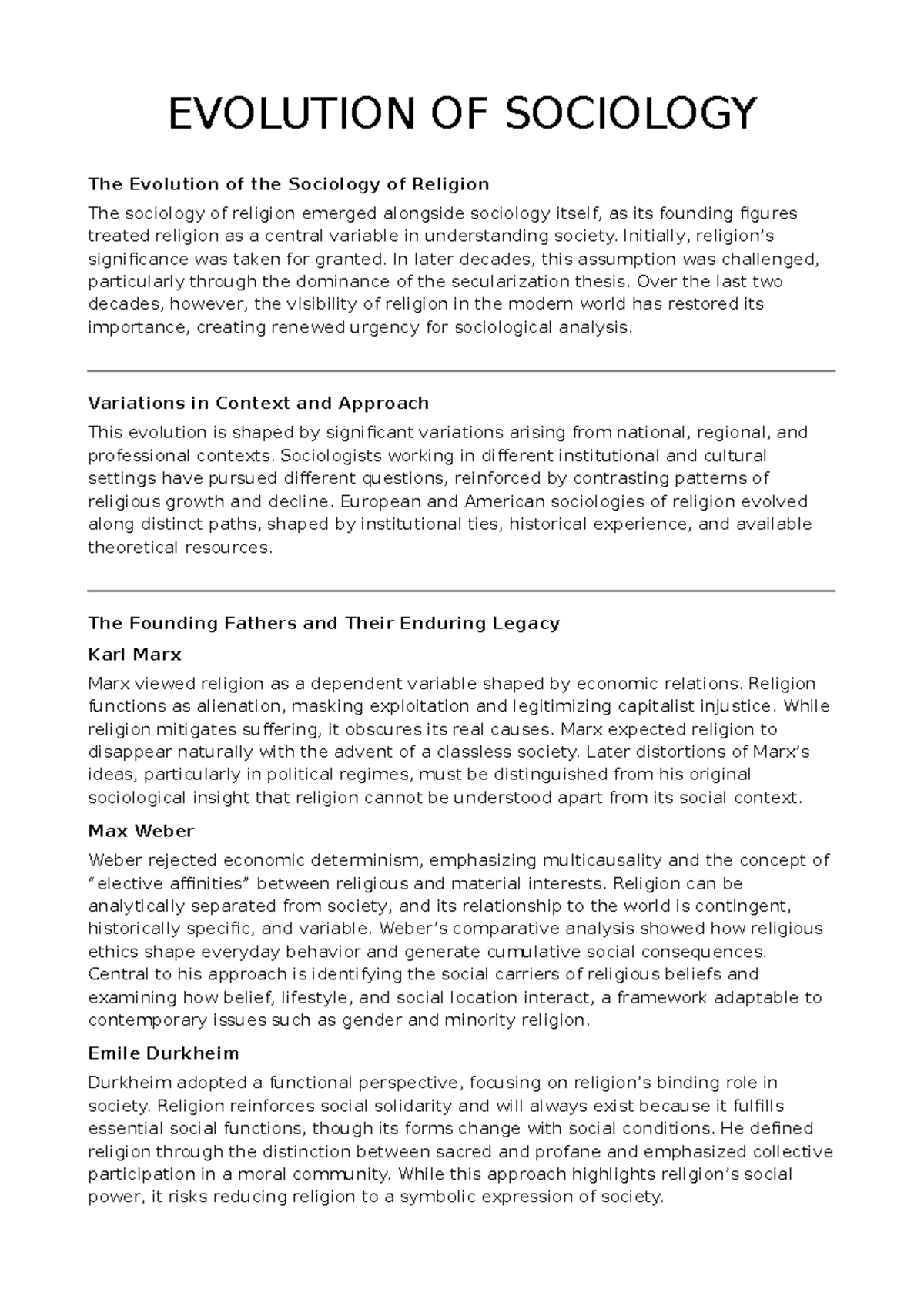 Evolution of Religion: Sociology Notes (SOC 101) - Studocu