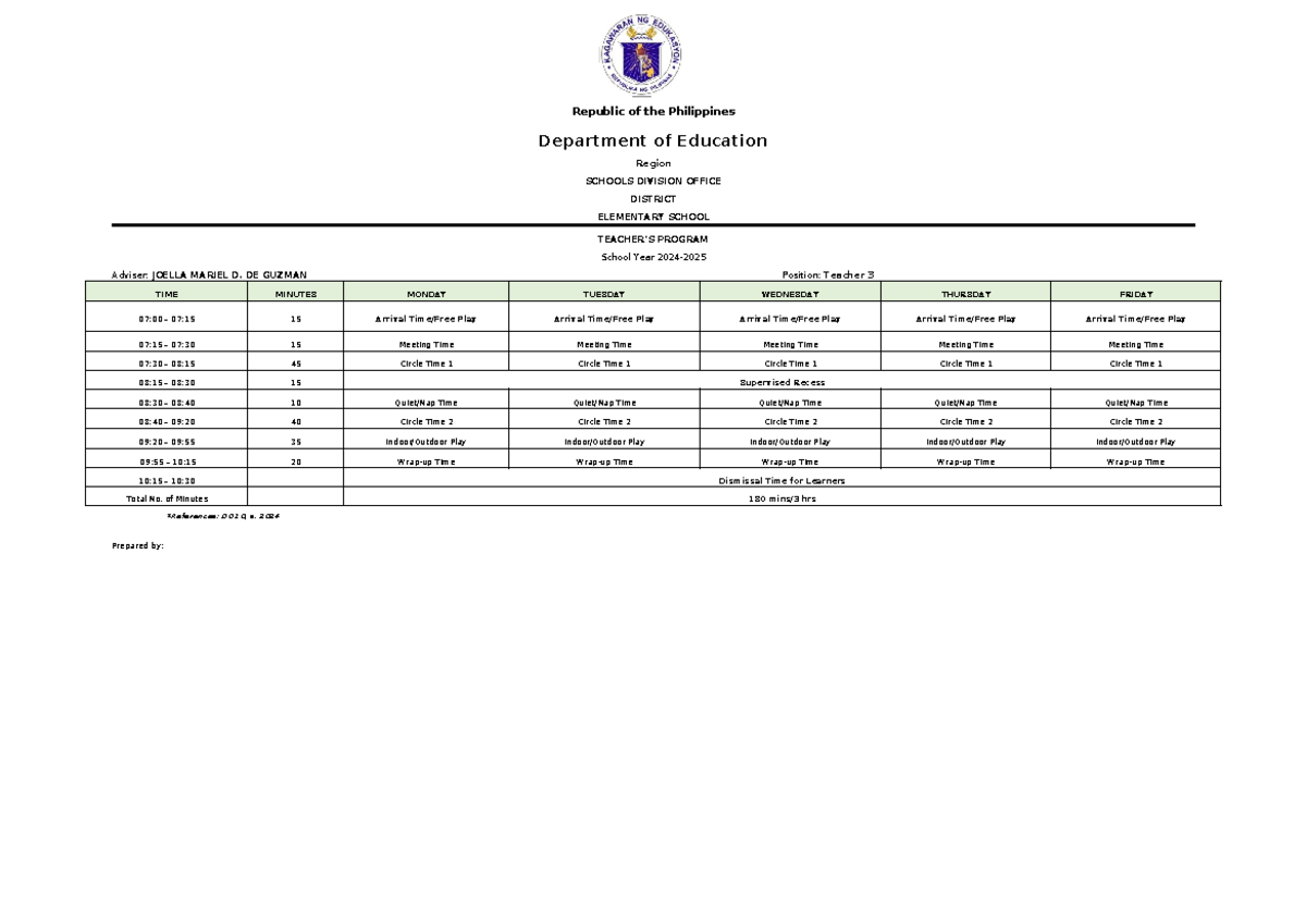 Teachers PROG 2024-2025 Final Program Schedule Summary - Studocu