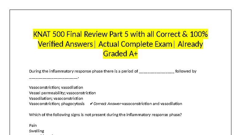 KNAT 500 Final Review Part 5: Verified Answers & Graded Exam A+ - Studocu