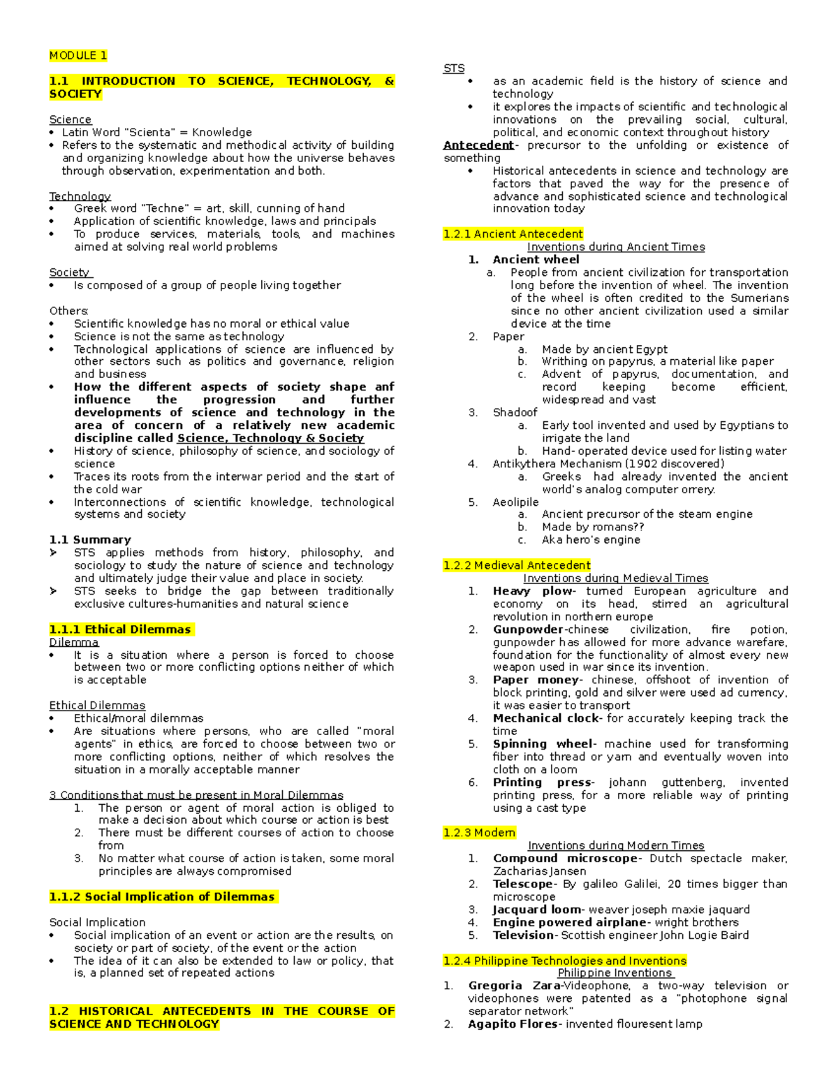 STS Module 1-2 - sts - MODULE 1 1 INTRODUCTION TO SCIENCE, TECHNOLOGY, & SOCIETY Science Latin ...